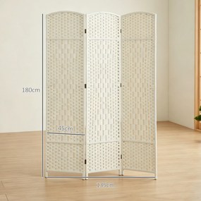 HOMCOM vnitřní paraván ze dřeva 3 panely skládací dělič prostoru pro obývací pokoj, ložnici 135 x 180 cm bílá