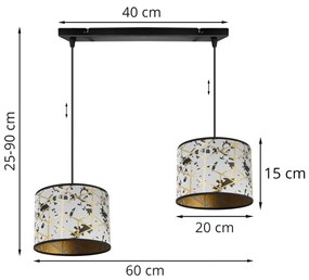 Závěsné svítidlo Werona 5, 2x šedé textilní stínítko se vzorem, g