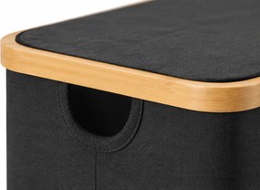koš na prádlo, objem 180+ l, s víkem, 3 odnímatelné tašky, látka/bambus, 75x58x40 cm, černá/přírodní, Dekorino KP20260004