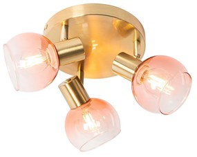 Art Deco stropní svítidlo zlaté s růžovým sklem, 3 světla - Vidro