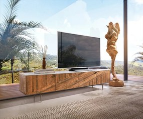 TV stolek Bahan 200 cm mango teak 4 dvířka mramor bílá