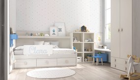 05mood- dětský pokoj s postelí se 3 zásuvkami, šatní skříní, psacím stolem a knihovnou