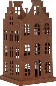 2ks rezavá dekorace / svícen domek Brocante rust - 14*14*27 / 11*11*23 cm