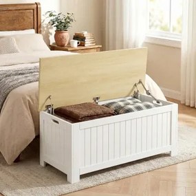 HOMCOM úložný box 90 l s víkem Všestranný box s bezpečnostními panty 80,5x40x46,4 cm Přírodní a bílá