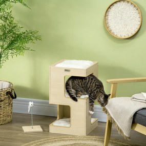 PawHut cat cave třípatrová skříňka pro kočky vnitřní domeček pro kočky s polštáři a hračkami z dubového dřeva 34x34x60 cm pro milovníky koček