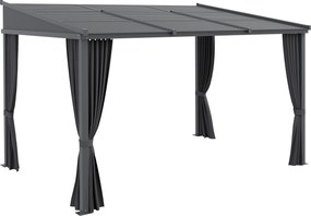Pergola Outsunny, 3,65 x 2,55 m, Pavilon, Kryt terasy s posuvnou střechou, Zahradní pergola s závěsy, pro zahradu, dvůr, Hliník + kov, Tmavě šedá