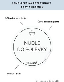 NUDLE DO POLÉVKY  – průhledná samolepka na dózu, základní písmo, 5 cm | DomaLEP