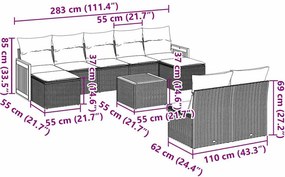 10dílná zahradní sedací souprava s poduškami černá polyratan 3260460