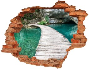 Wallmuralia Díra 3D ve zdi nálepka Plitvická jezera 90x70 cm