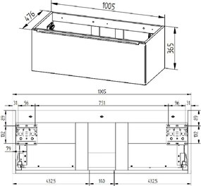 Mereo Mereo, Mailo, koupelnová skříňka s keramickým umyvadlem 101 cm, bílá, dub, antracit, CN537