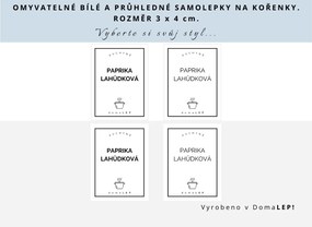 PAPRIKA LAHŮDKOVÁ - Samolepka na kořenky 3 x 4 cm - DomaLEP varianta: BÍLÁ - základní písmo
