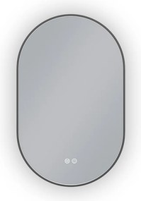 Erga Freya, oválné LED zrcadlo 50x80cm v černém kovovém rámu, 3 barvy světla, zadní osvětlení, vyhřívací podložka proti zapaření, ERG-V01-FREYA-5080-BK