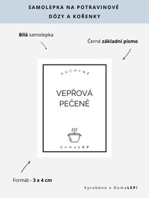 Samolepka na kořenky VEPŘOVÁ PEČENĚ bílá 3 × 4 cm základní písmo