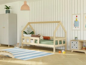 Benlemi Dětská postel domeček FENCE 2v1 ze dřeva se zábranou Zvolte barvu: Pastelově růžová, Zvolte rozměr: 90x200 cm, Zvolte zábranu: S jednou zábranou