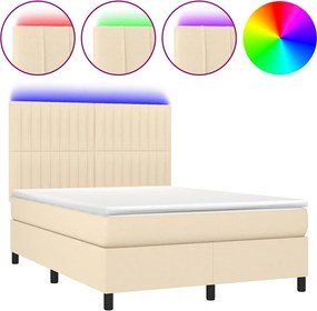 Box spring postel s matrací a LED krémová 140x200 cm textil 3135042
