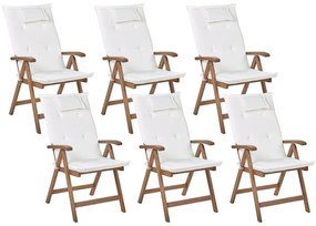 Sada 6 zahradních skládacích židlí z tmavého akáciového dřeva s krémově bílými polštáři AMANTEA Beliani