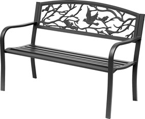 Zahradní lavička Outsunny, 3-místná lavička, terasa, rustikálně elegantní, 127D x 60Š x 85V cm, kov, epoxid, odolný proti korozi, černá