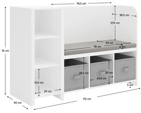 Kondela Regál s lavičkou, bílá/šedá, BENKO