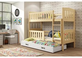 Dětská patrová postel KUBUS s úložným prostorem 90x200 cm - borovice Bílá