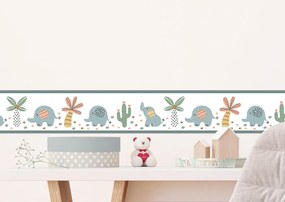 Dětská samolepící bordura na zeď Bílí Sloni | 5 m x 13.8 cm | DWBD8507
