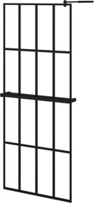 Zástěna do průchozí sprchy s policí černá 80x195 cm ESG/hliník 3185443
