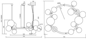 Lustr na lanku MILA 14xG9/9W/230V černá/šedá