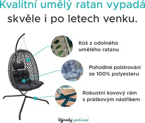 Závěsné křeslo MOLINE s černým stojanem, šedé