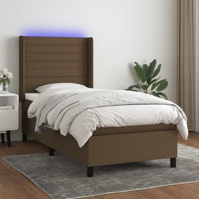 Box spring postel s matrací a LED tmavě hnědá 80x200 cm textil 3138352