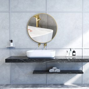HOMCOM Kulaté Zrcadlo, Koupelnové Zrcadlo, Průměr 70 cm, Kovový Rám, Nástěnné Zrcadlo, Snadná Instalace, pro Ložnici, Obývací Pokoj, Předsíň, Zlaté