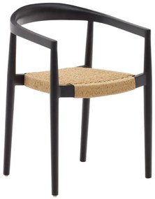 OnaDnes -20% Černá teaková zahradní židle Kave Home Ydalia se světlým pleteným sedákem