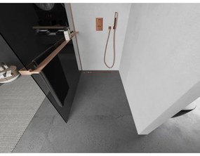 Mexen Kioto+, sprchová zástěna Walk-In s poličkou a věšákem 70 x 200 cm, 8mm šedé sklo, měděný matný profil, 800-070-121-65-40