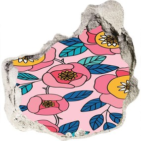 Wallmuralia Nálepka 3D díra na zeď Růžové květiny 75x75 cm