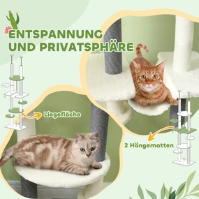 PawHut škrabadlo stropní vysoké, strom pro kočky, 225-255 cm škrabadlo pro kočky s houpacími sítěmi, škrabadla, košík, hrací míč, nábytek pro kočky s…