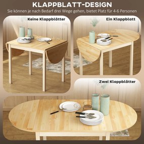 HOMCOM Skládací jídelní stůl pro 6 osob s designem se skládacími listy, oválný skládací kuchyňský stůl pro malé prostory, jídelna, kuchyně 140 x 70 x…