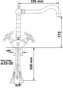 Reitano Rubinetteria ANTEA stojánková umyvadlová baterie s retro hubicí s výpustí, chrom/zlato 3372