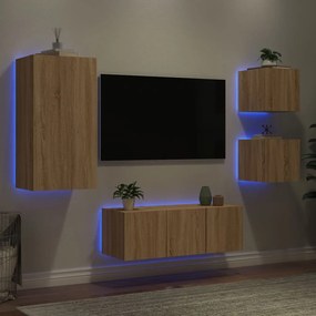 5dílná obývací stěna s LED dub sonoma kompozitní dřevo - Default Title