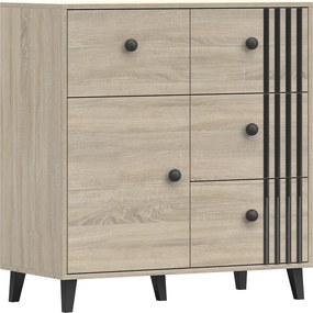 IDZ Komoda FOX 4S1D 03, 90 cm Dub Sonoma/Černá