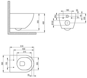 Deante Peonia Zero, závěsná WC mísa RimFree, 51 x 36 cm, černá, CDE_NZPW