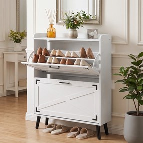 Costway Botník s 2 výklopnými zásuvkami Volně stojící botník – 80 × 24 × 103 cm