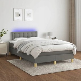 Box Spring Postel S Matrací A Led Textil Tmavě Šedá tlačítka 120 x 200 cm