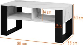 Velaco Konferenční kávový stolek TAB 2 90, imitace bílého mramoru/černá