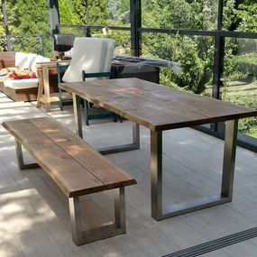 KULHÁNEK Zahradní sestava s nerezovými nohami - stůl, lavice bez opěradla Délka: individuální