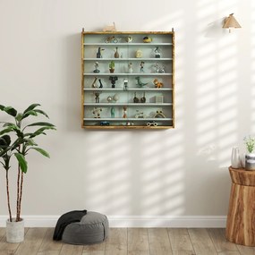 HOMCOM nástěnná vitrína na sběratelské předměty, 80 x 9,5 x 83 cm, 6 nastavitelných polic a 2 posuvné skleněné dveře, rustikální hnědá