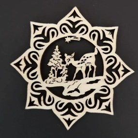 AMADEA Dřevěná ozdoba hvězda se srnkou 9 cm