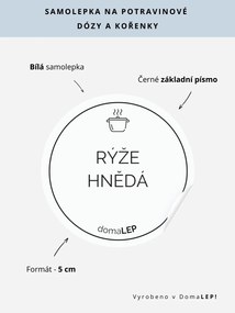 RÝŽE HNĚDÁ – bílá samolepka na dózu, základní písmo, 5 cm | DomaLEP