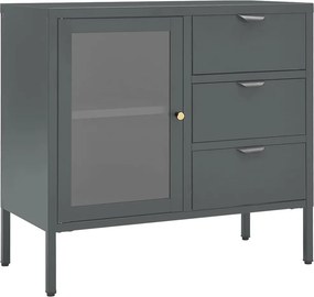 Příborník antracitový 75 x 35 x 70 cm ocel a tvrzené sklo 336075