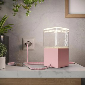 creative cables Lakovaná dřevěná stolní lampa Posaluce cubetto color s textilním kabelem, vypínačem a dvoupólovou zástrčkou Barva: Šedá