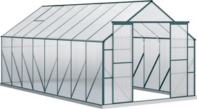 Outsunny polykarbonátový skleník 244x500x216cm s otevíracím oknem a posuvnými dveřmi, hliníkový rám, zelený | Aosom