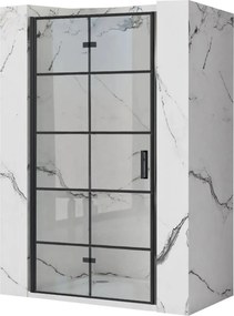 Rea Molier, skládací sprchové dveře 90x190cm do otvoru, 6mm čiré sklo, černý profil, KPL-K1538