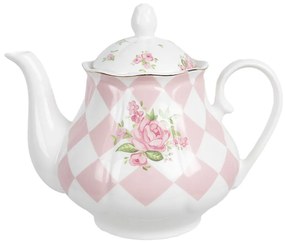 Bílo-růžová porcelánová konvička se vzorem růžiček Sweet Roses – 1000 ml